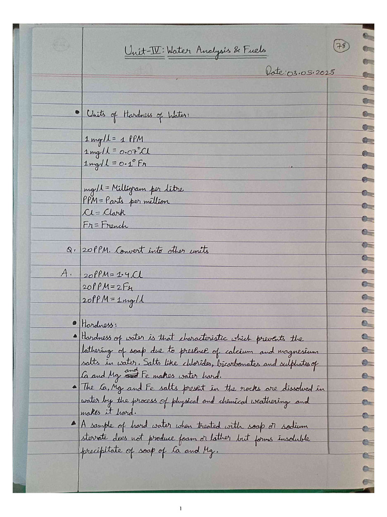 Chemistry Unit-4 Water Analysis & Fuels | PDF