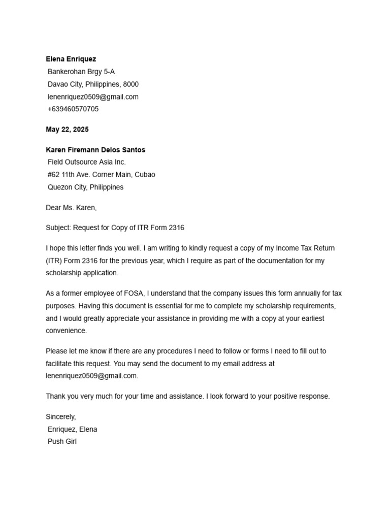 Request For Copy of ITR Form 2316 | PDF