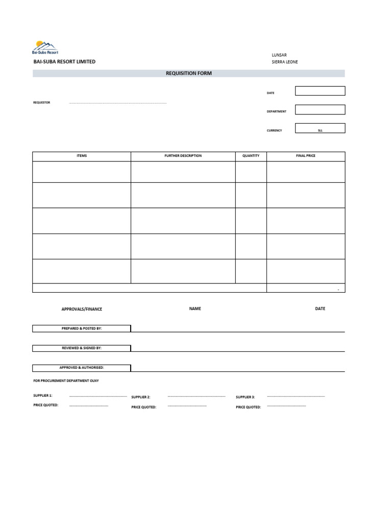 Lunsar Procurement Requisition Form | PDF