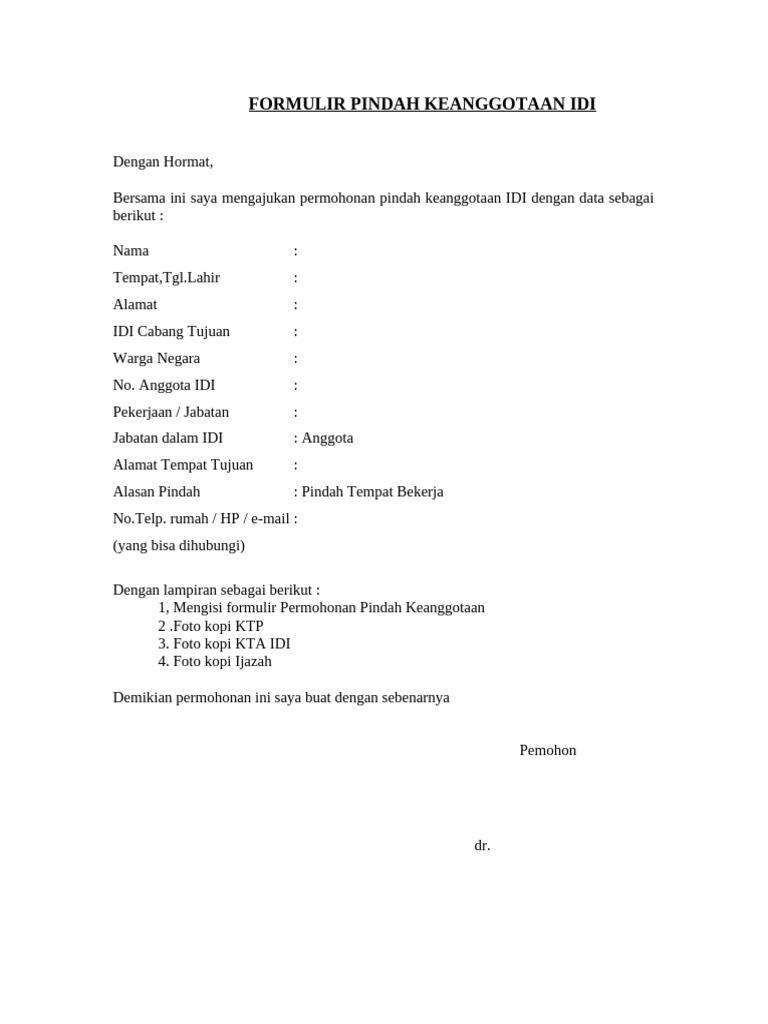 Formulir Pindah Keanggotaan Idi 2 | PDF