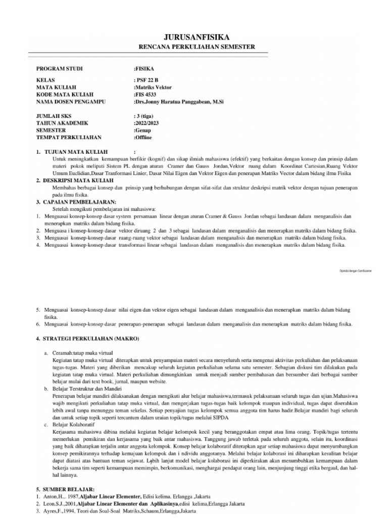 RPS Matriks 2022-1 | PDF
