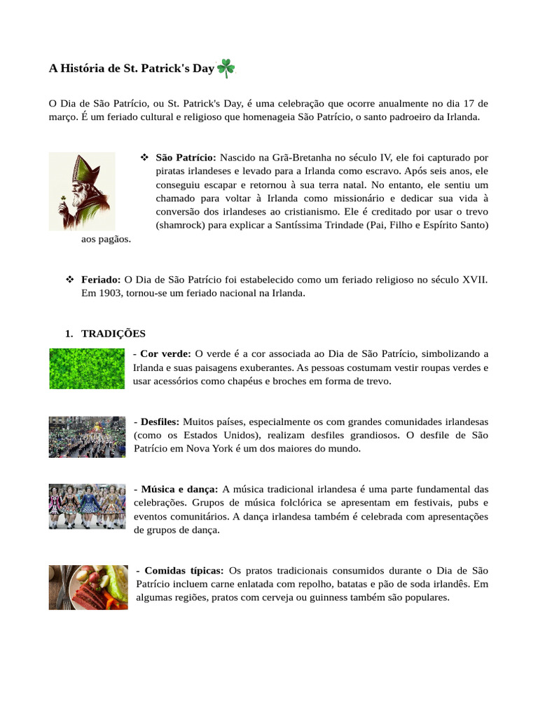 A História de St. Patrick's Day | PDF | República da Irlanda | São Patrício