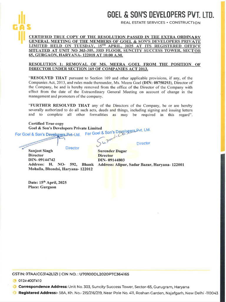 CTC - Removal of Directors - EGM - MEERA - AJAY | PDF