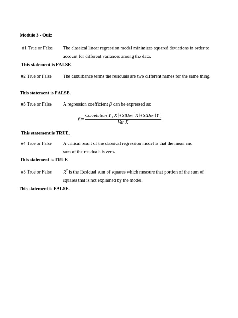 Classical Regression Model Quiz | PDF | Errors And Residuals | Linear ...