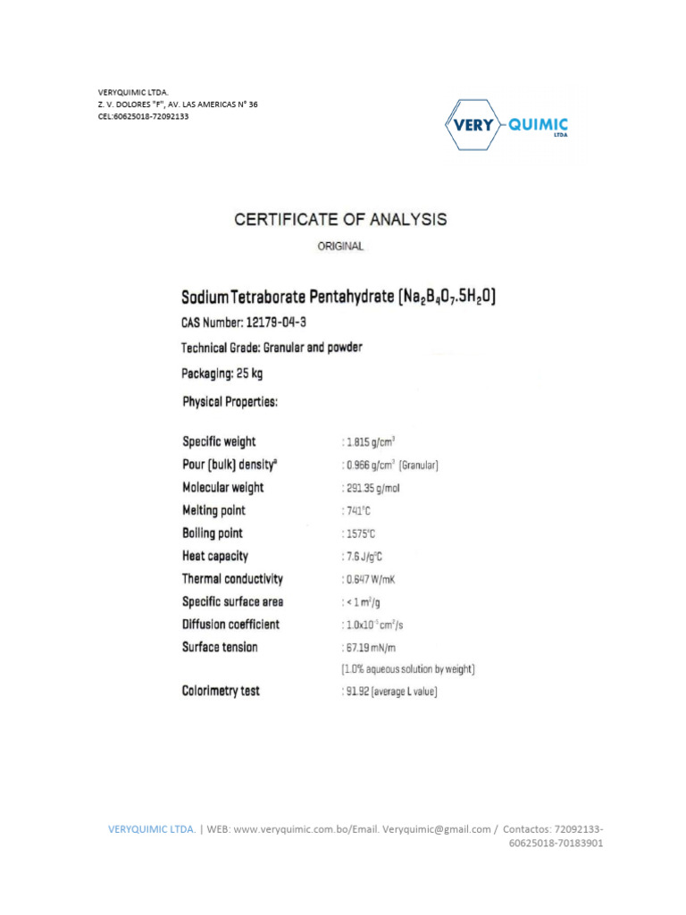 Certificado de Borax | PDF