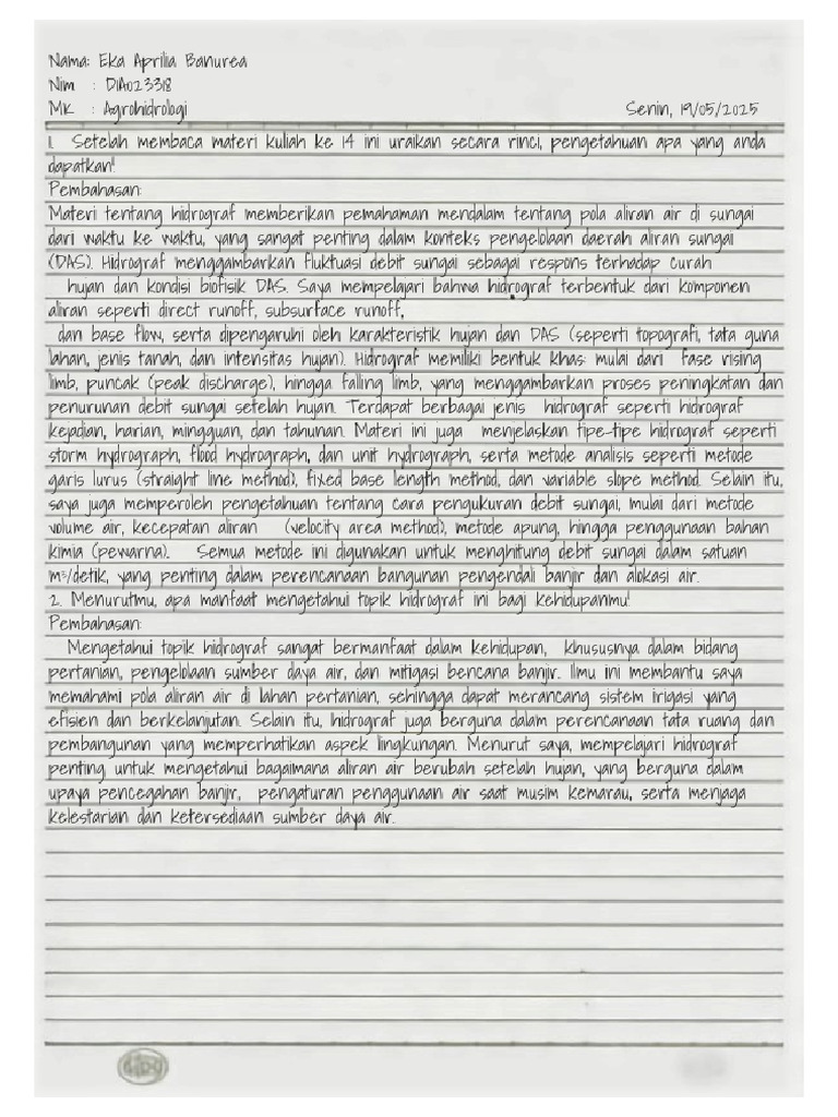 Eka Aprilia Banurea - D1A023318 - Tugas Ke 03 Agrohidrologi | PDF