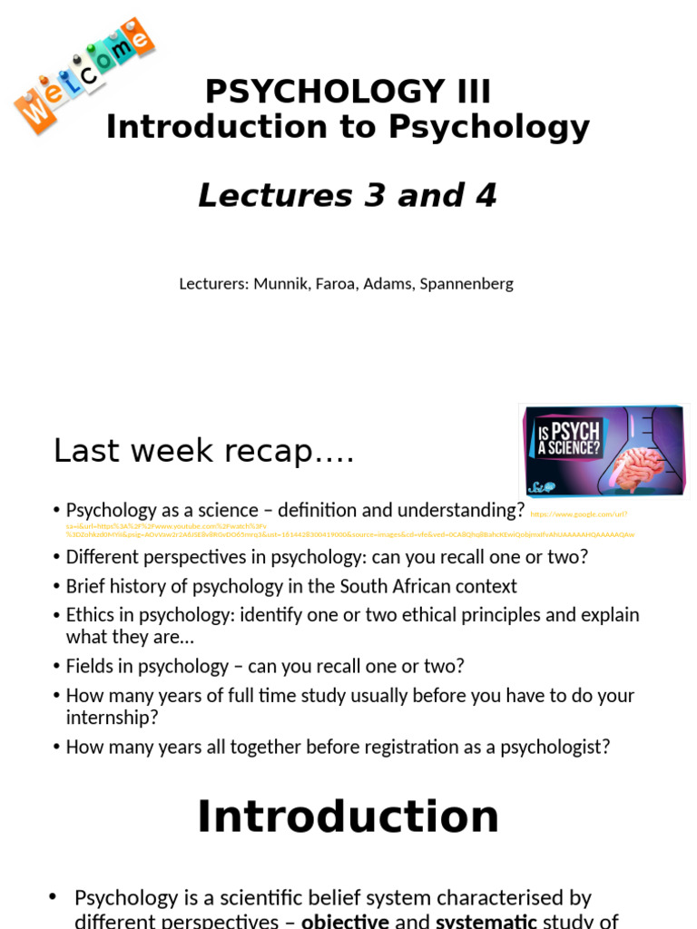 Lecture 3 - 4 PSYCHOLOGY III Introduction To Psychology - PDF | PDF ...