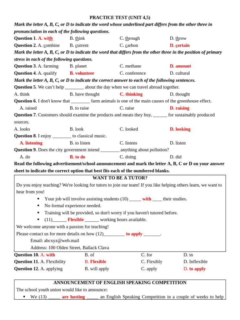 PRACTICE TEST 4,5 first term test 1,2,3 | PDF | Climate Change ...