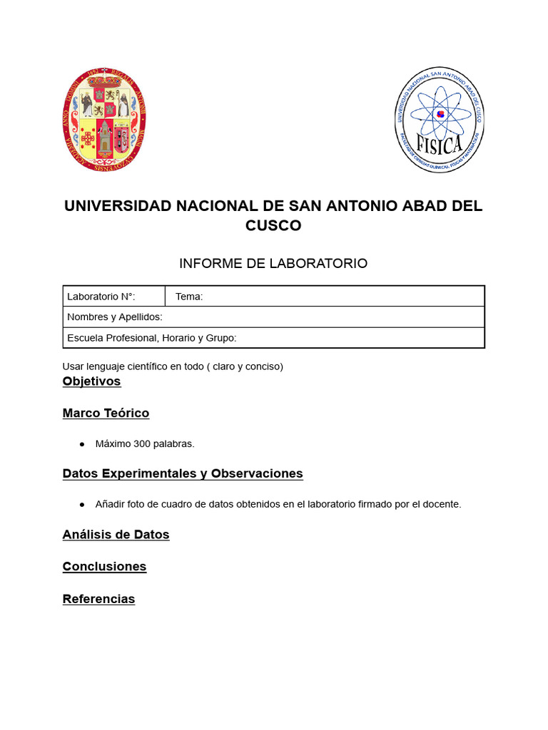 Formato Informe de Laboratorio | PDF