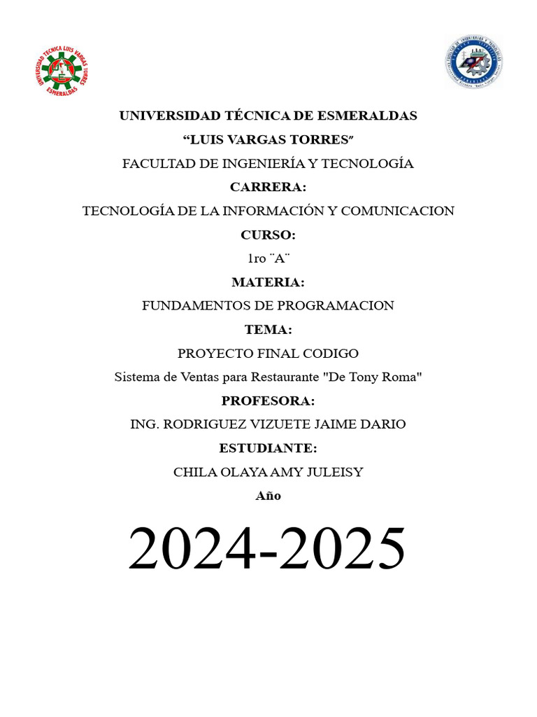 Proyecto Fundamentos de Programacion Amy | PDF