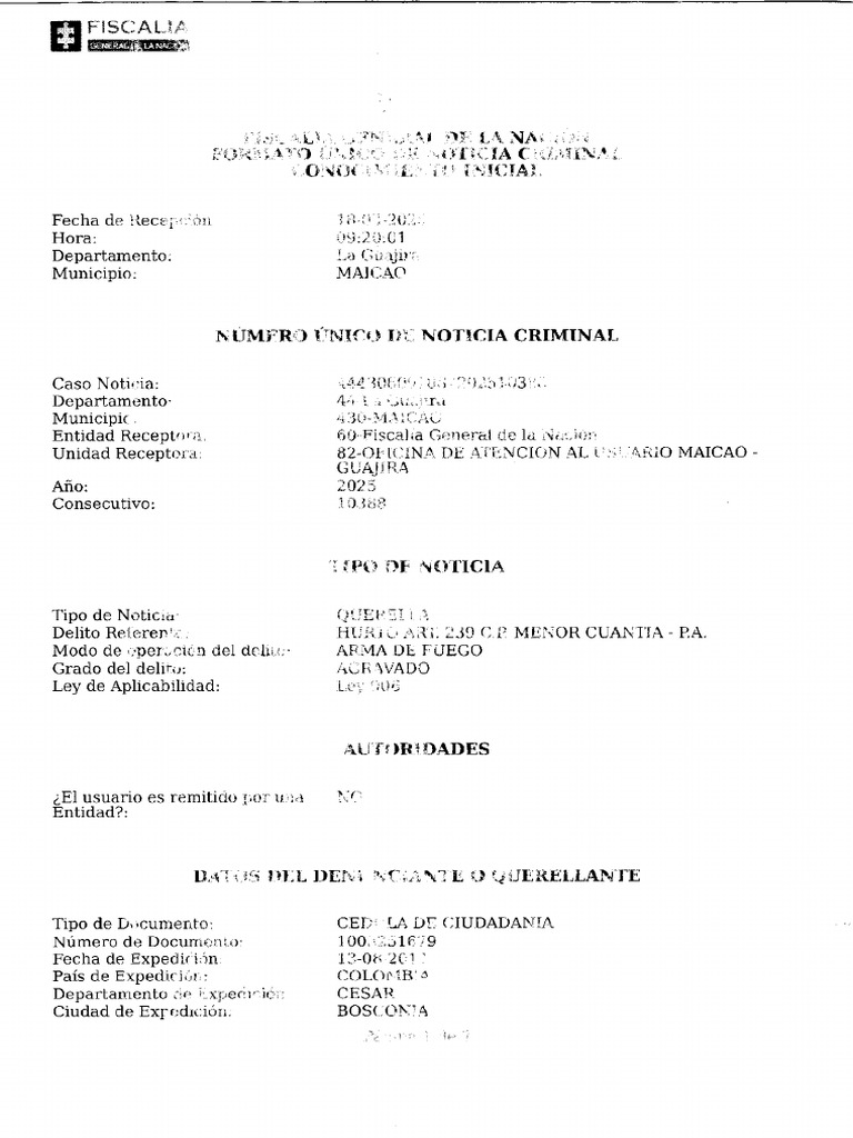 Denuncia Robo Camioneta Var 765 | PDF