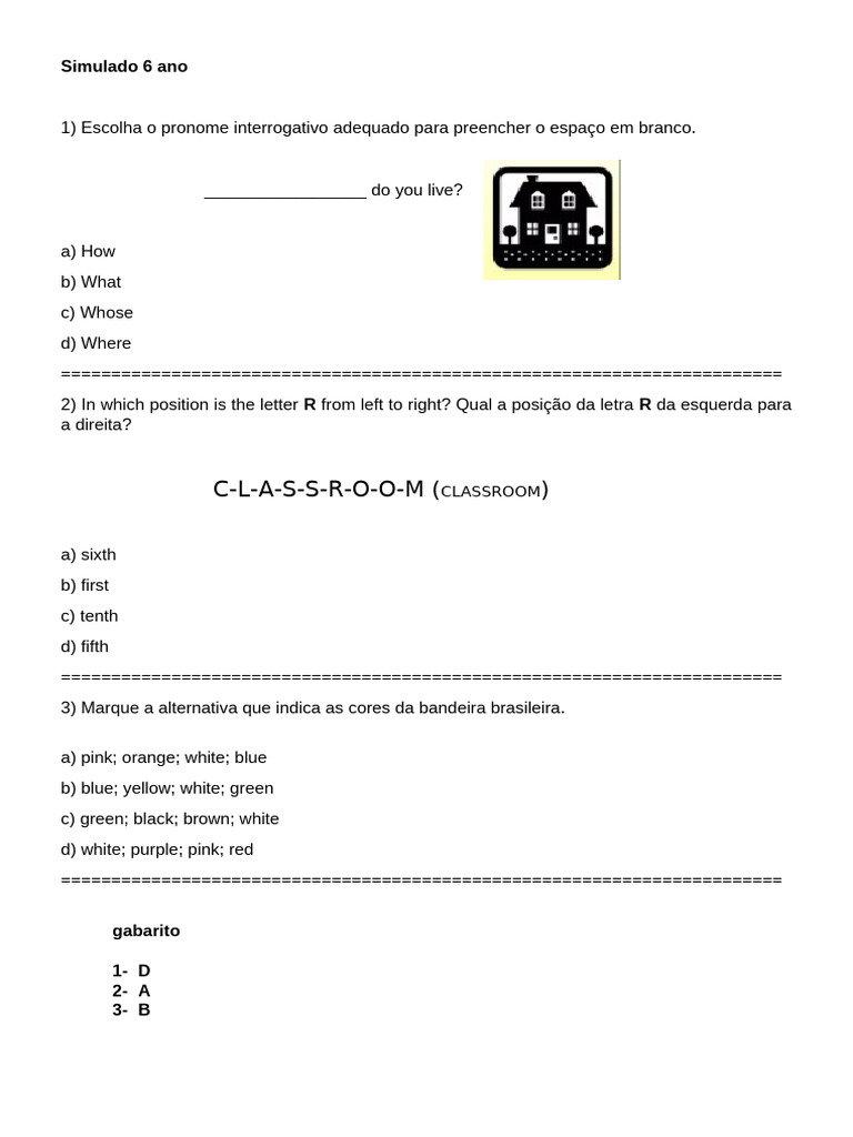 Simulado 6 Ano 2°BIMESTRE | PDF