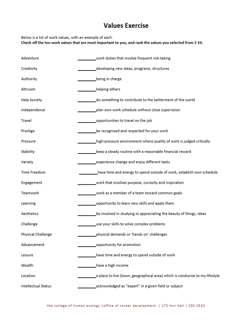Values Exercise | PDF