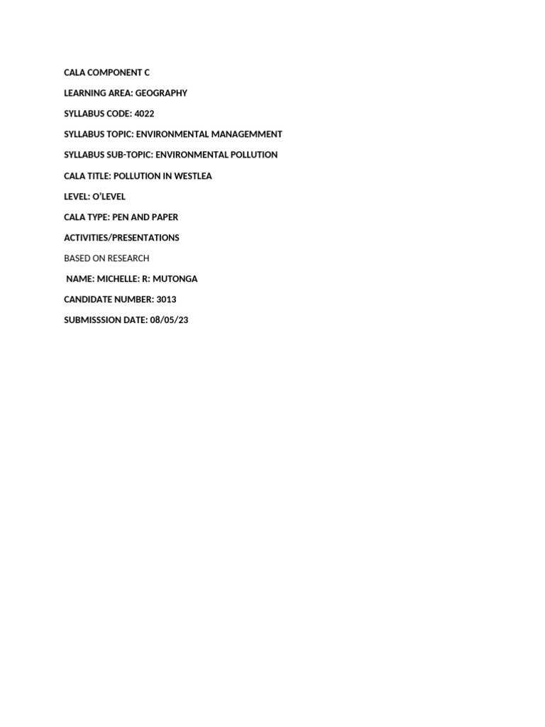 Geography Cala Component C | PDF | Air Pollution | Pollution