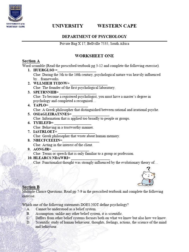 PSY111 Tutorial Worksheet 1 | PDF | Apa Style | Psychology