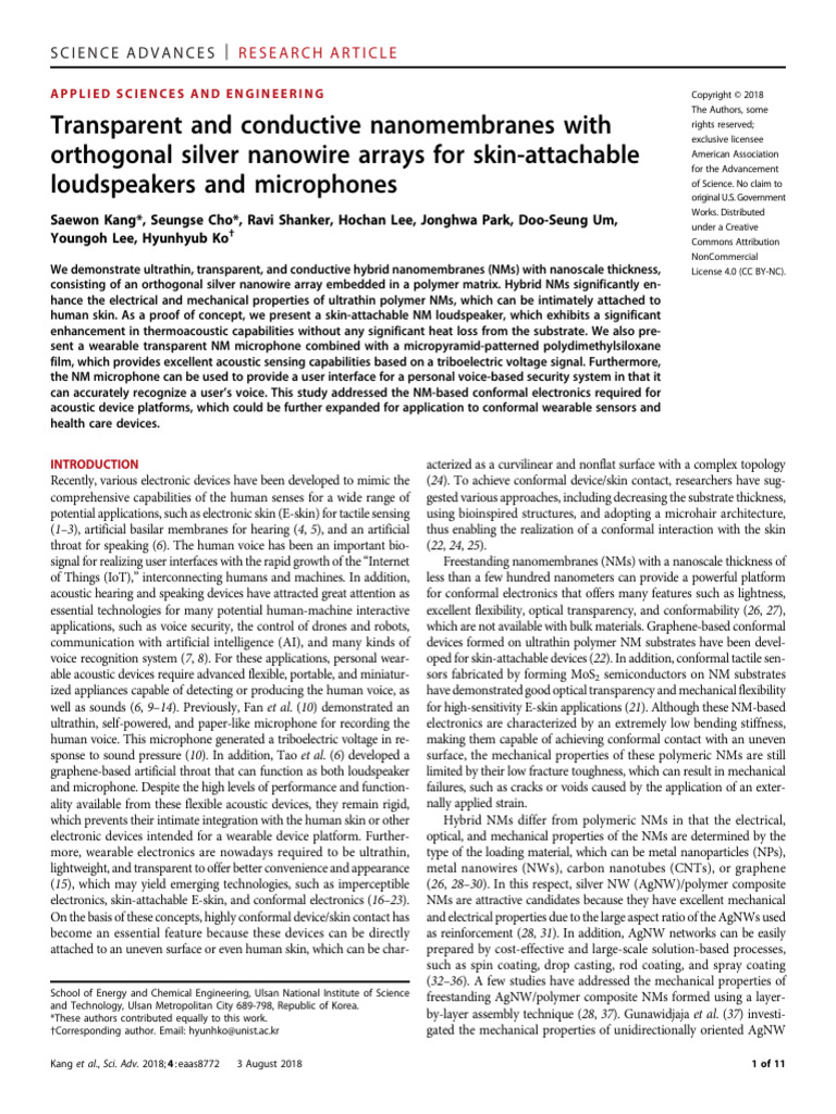 Transparent and Conductive Nanomembranes With Orth | PDF | Microphone ...