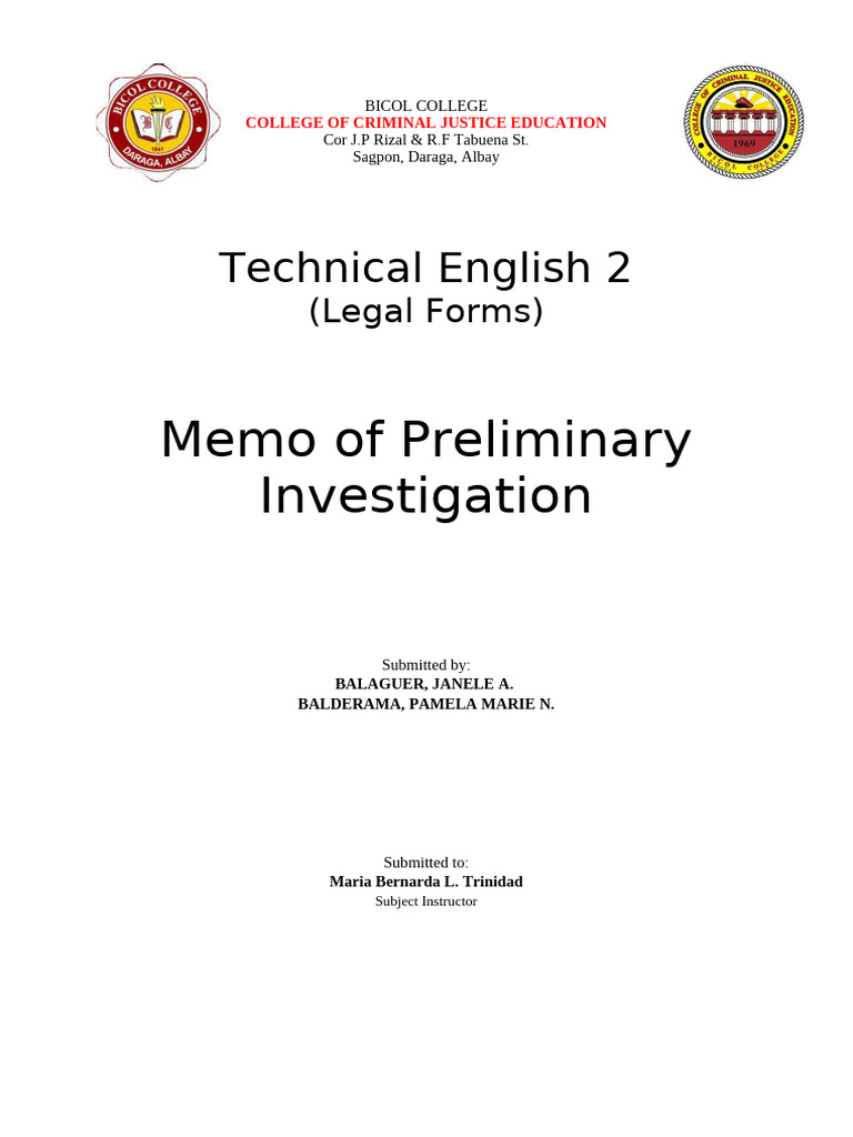 Memo of Preliminary Investigation | PDF | Affidavit | Justice