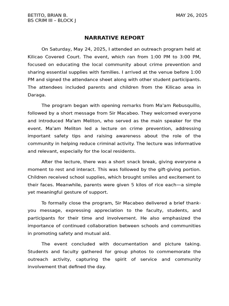 Community Outreach on Crime Prevention | PDF