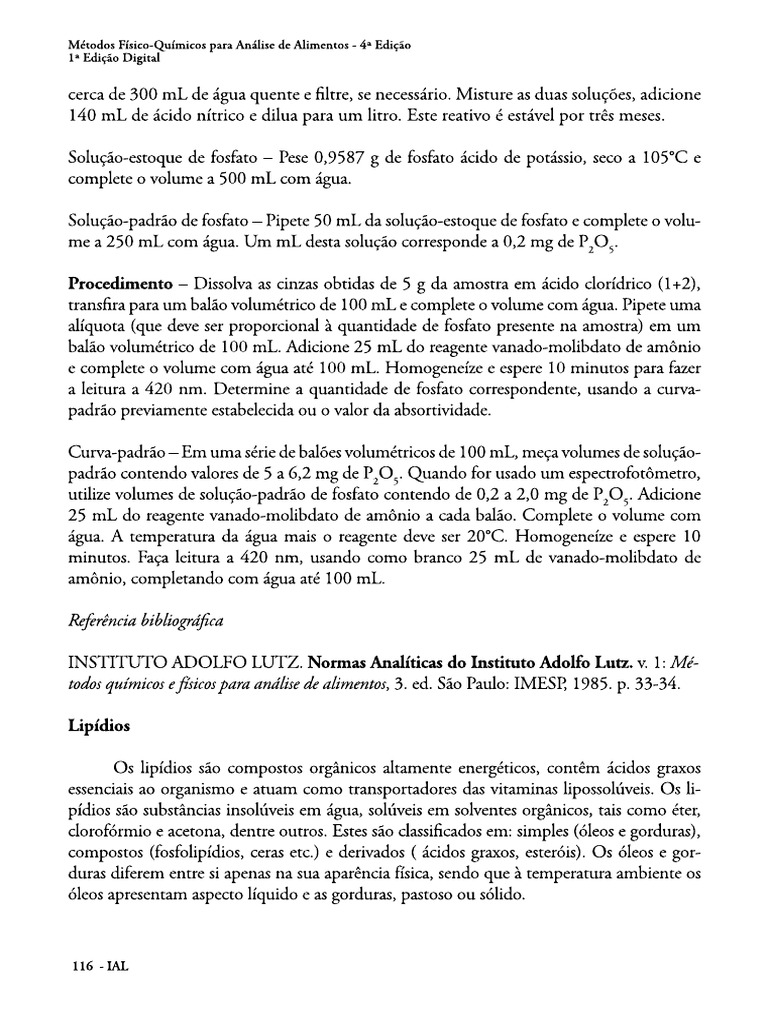 Análise de Lípidios (IAL) | PDF