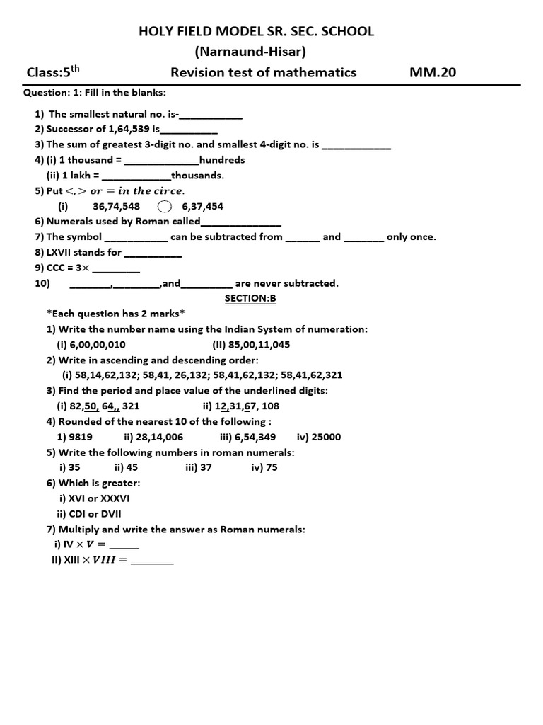 Class 5th Maths | PDF