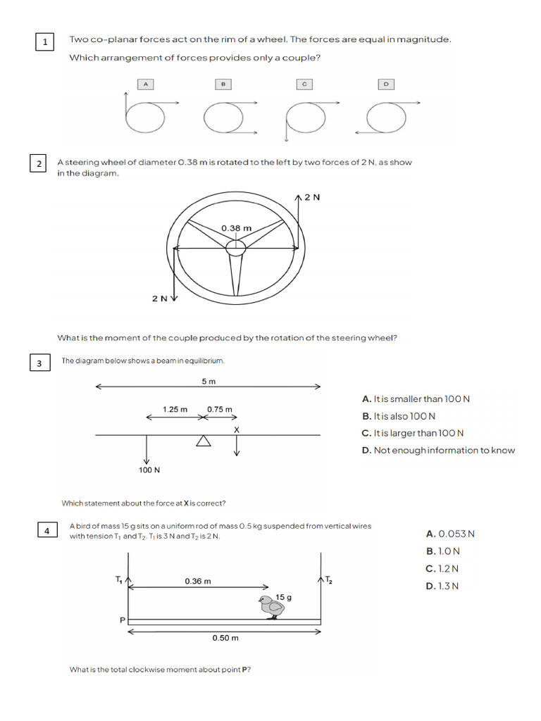 Moments Force Worksheet 01 | PDF