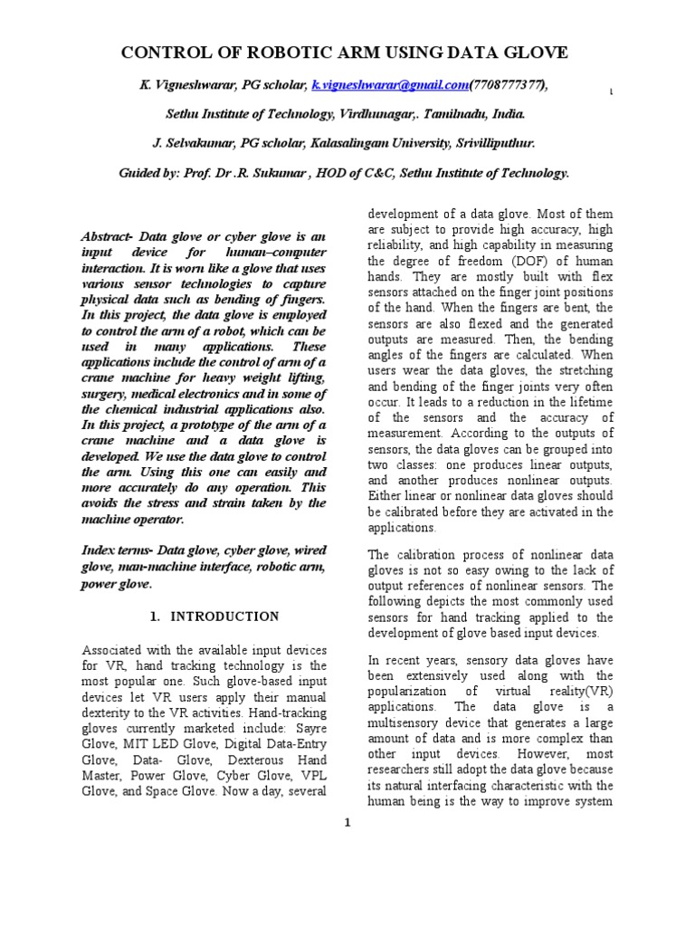 Control robotic arm using data glove | PDF | Sensor | Virtual Reality