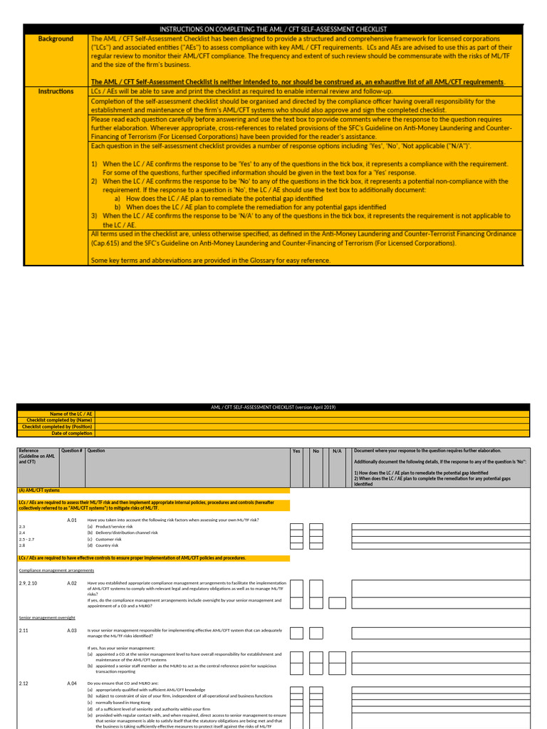 AML Self Assessment Checklist EN | PDF | Regulatory Compliance ...