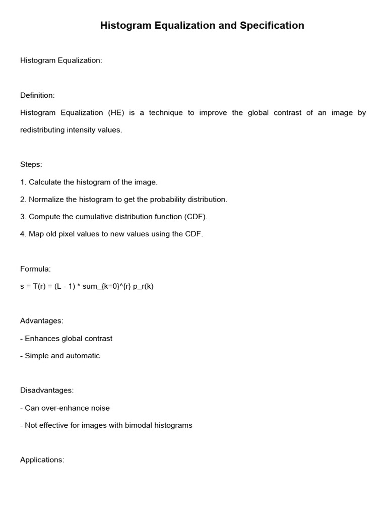 Histogram Equalization Specification | PDF
