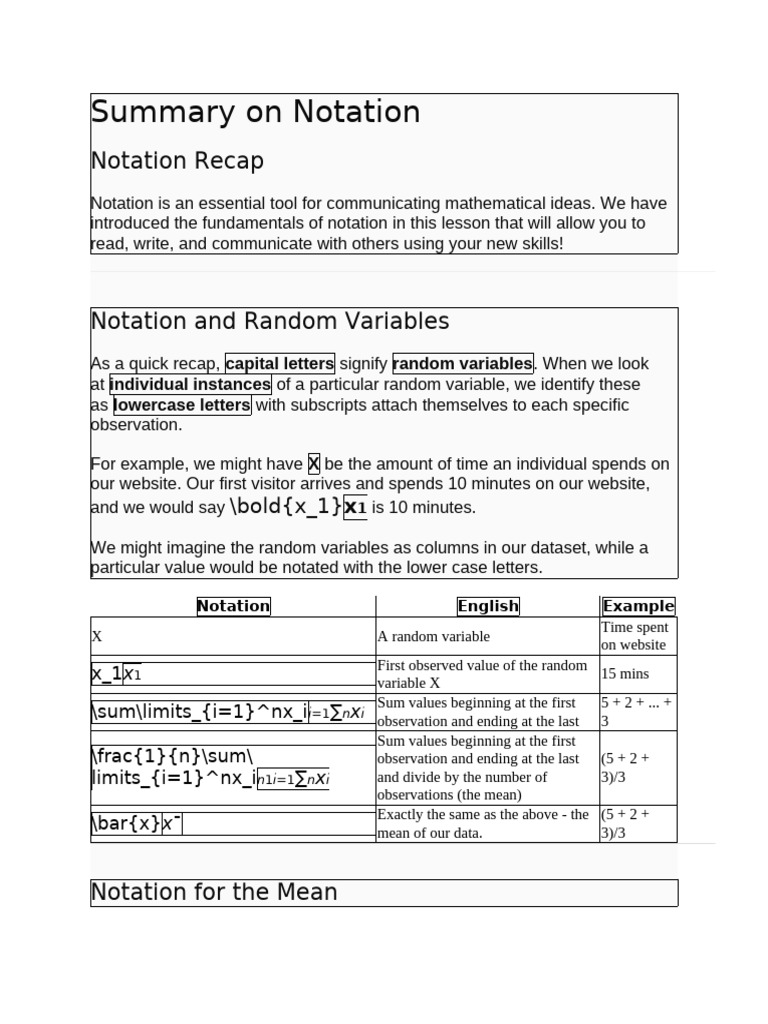 Understanding Mathematical Notation | PDF | Summation | Mean