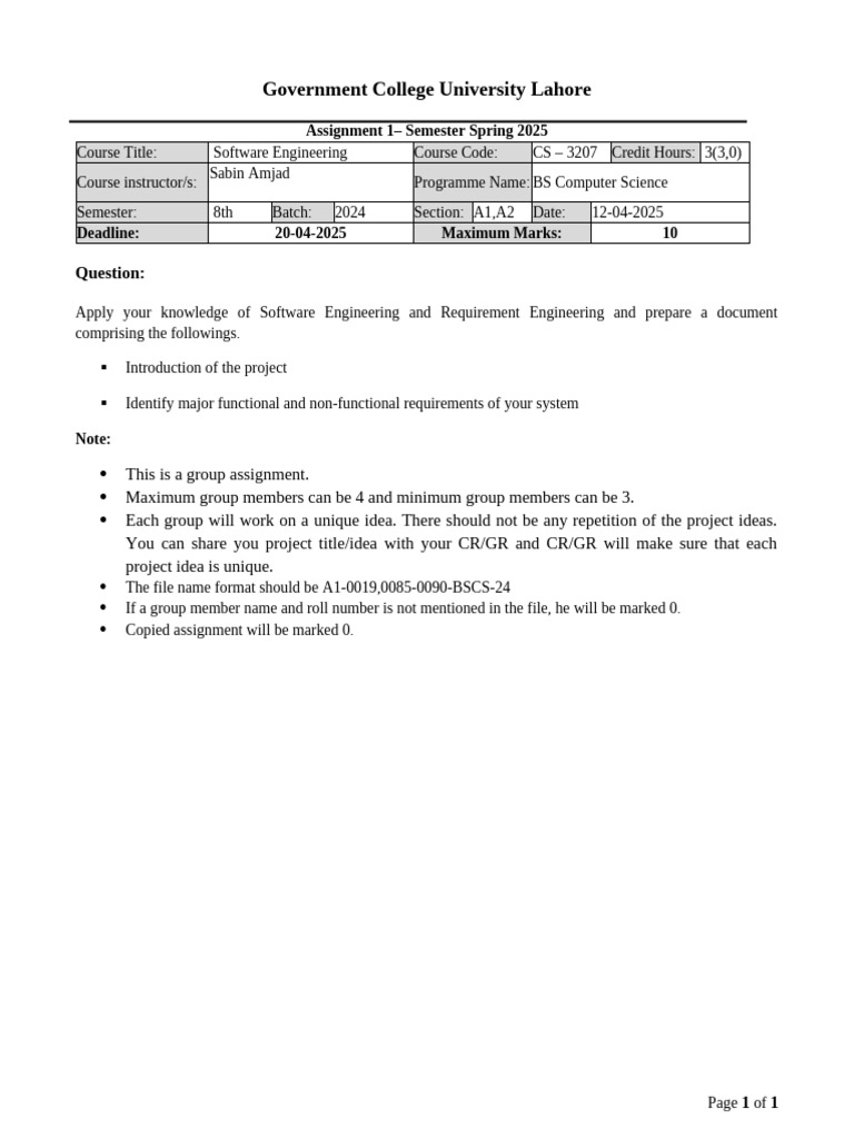 Software Engineering Assignment Guidelines | PDF
