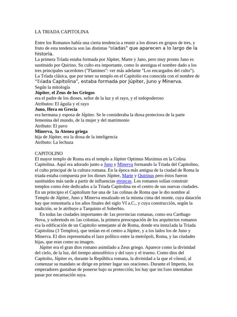 La Triada Capitolina: Júpiter, Juno y Minerva | PDF | Mitología romana ...