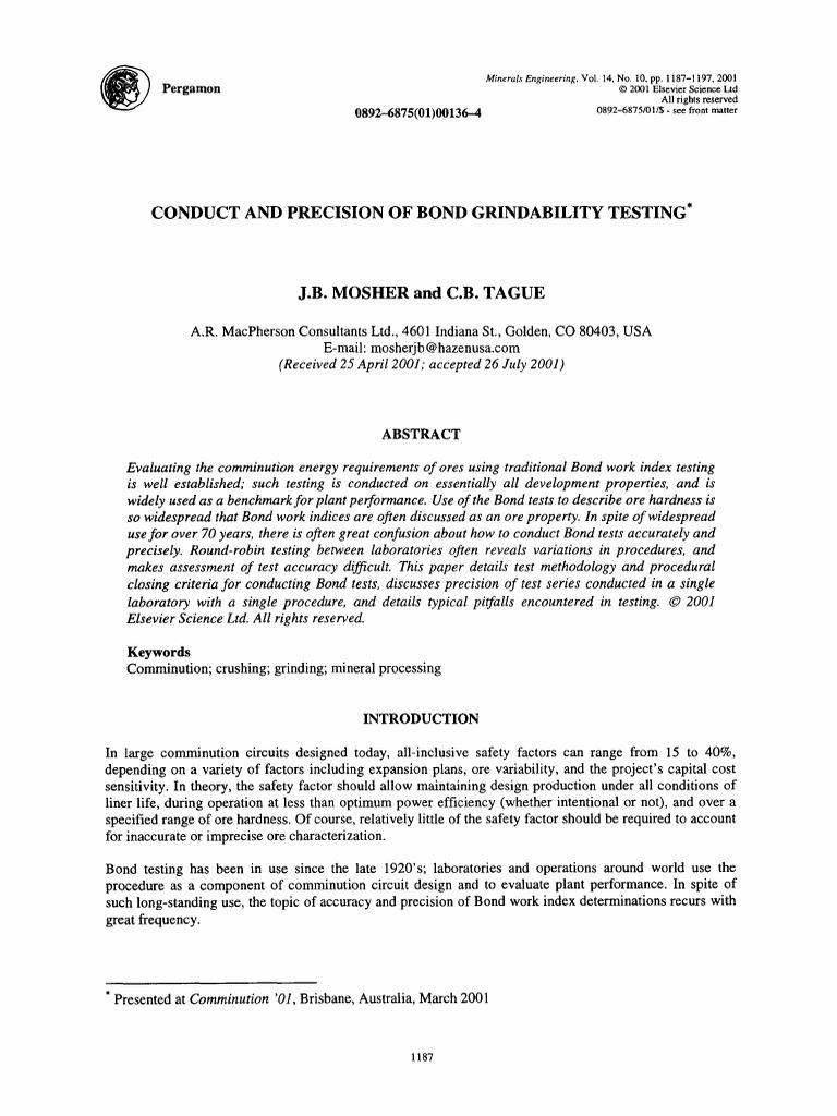 Conduct and Precision of Bond Grindability Testing | PDF | Mill ...