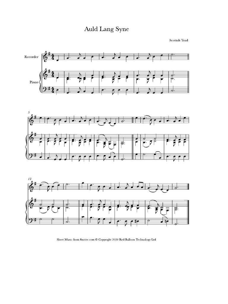 Auld Lang Syne Recorder | PDF