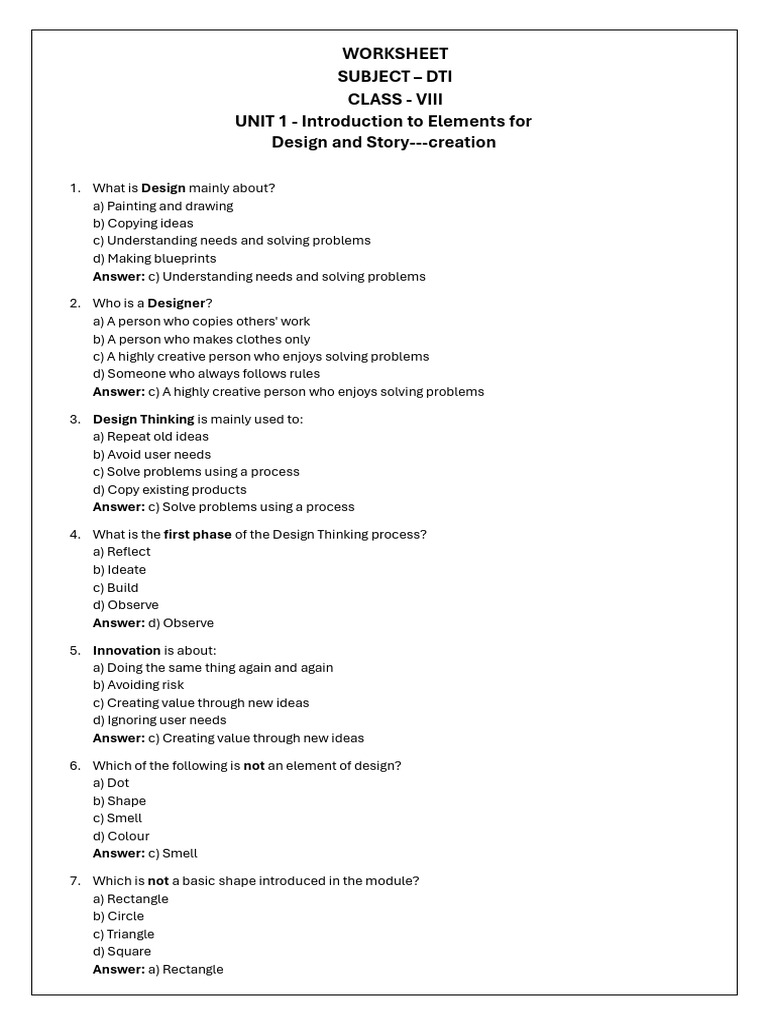 Worksheet Ut 1 Dti Class Viii | PDF | Design Thinking