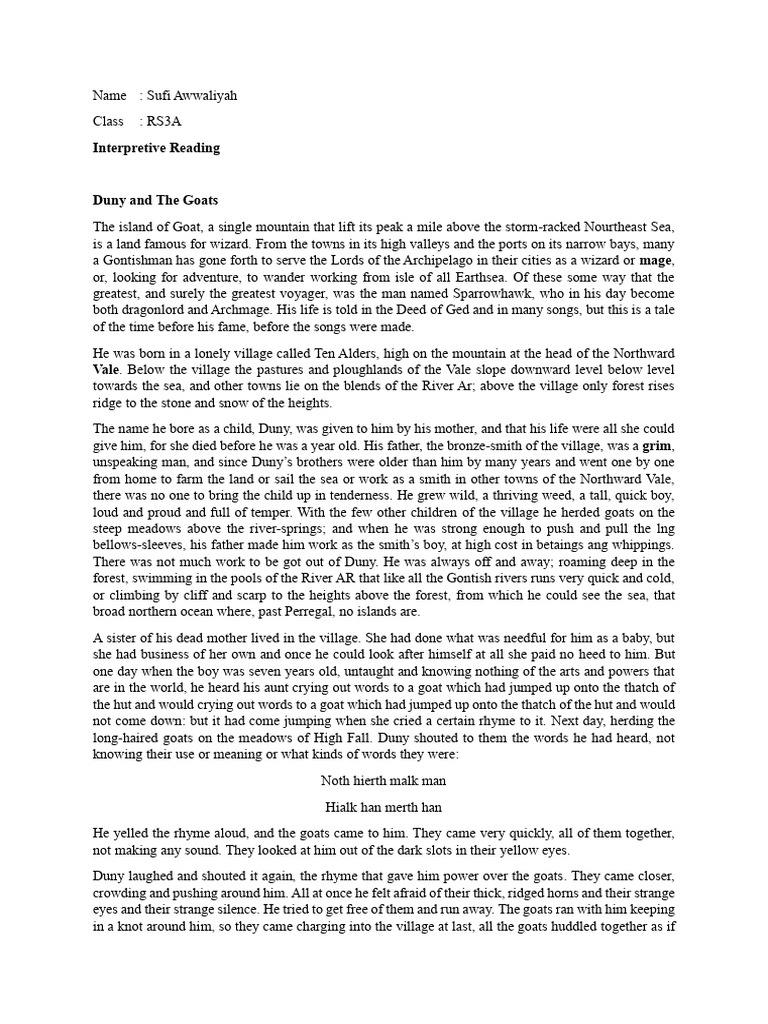 Interpretative Reading - Duny and Goat PDF | PDF