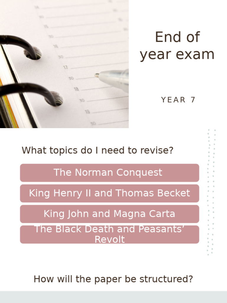 End of Year Exam Guidance (Y7) | PDF