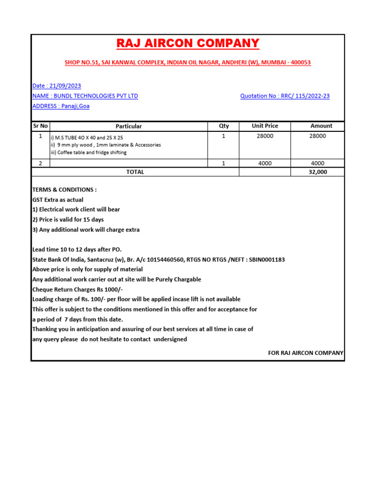 Bundle Quotation For Carpentry Work at Panaji | PDF