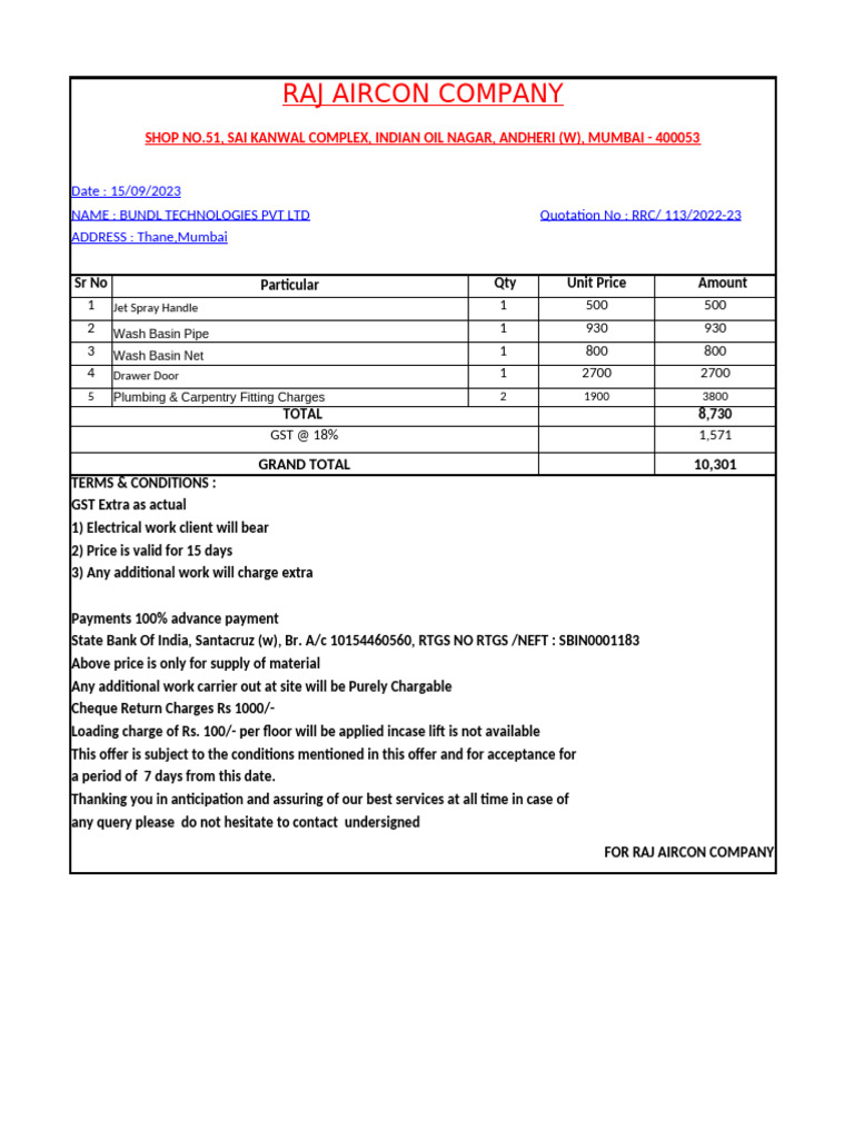 Bundle Quotation For Electrical Work Andheri | PDF
