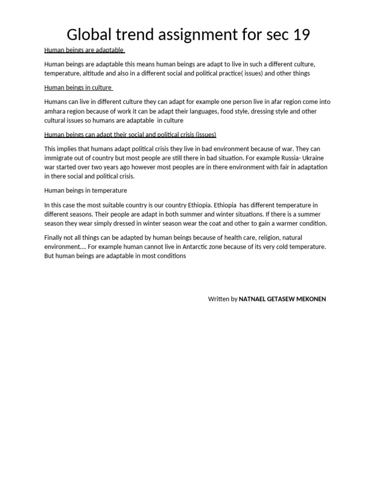 Global Trend Assignment For Sec 19: Natnael Getasew Mekonen | PDF
