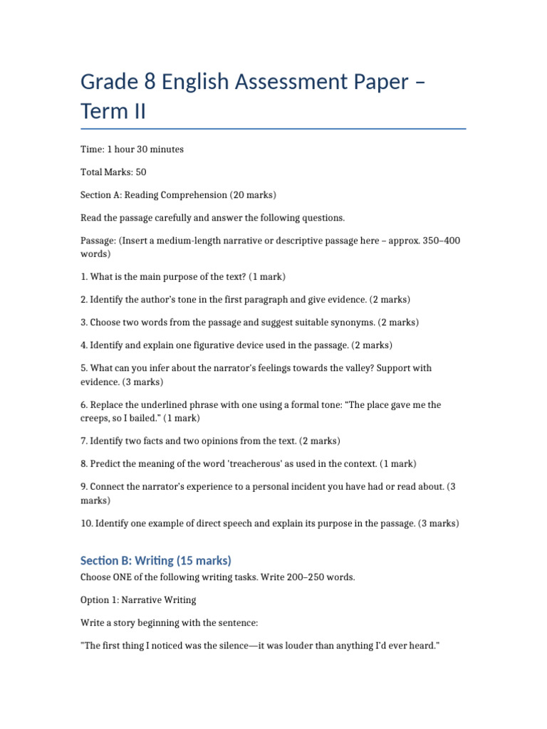 Grade8 English TermII Paper | PDF | Punctuation | Human Communication