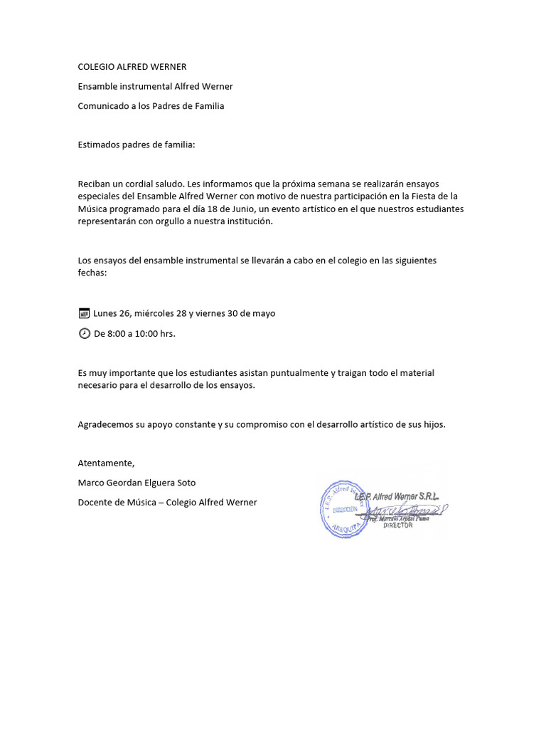 Comunicado de Taller de Música | PDF