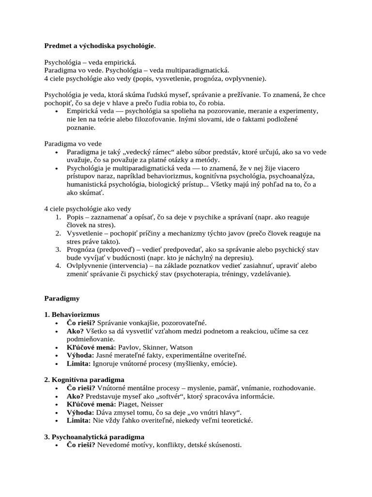 Predmet A Východiska Psychológie | PDF