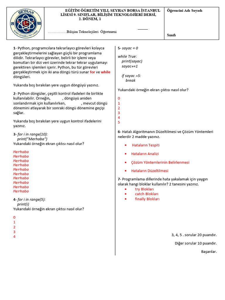 2024 2025 İfl 9. Sinif 2. Dönem 2. Sinav | PDF