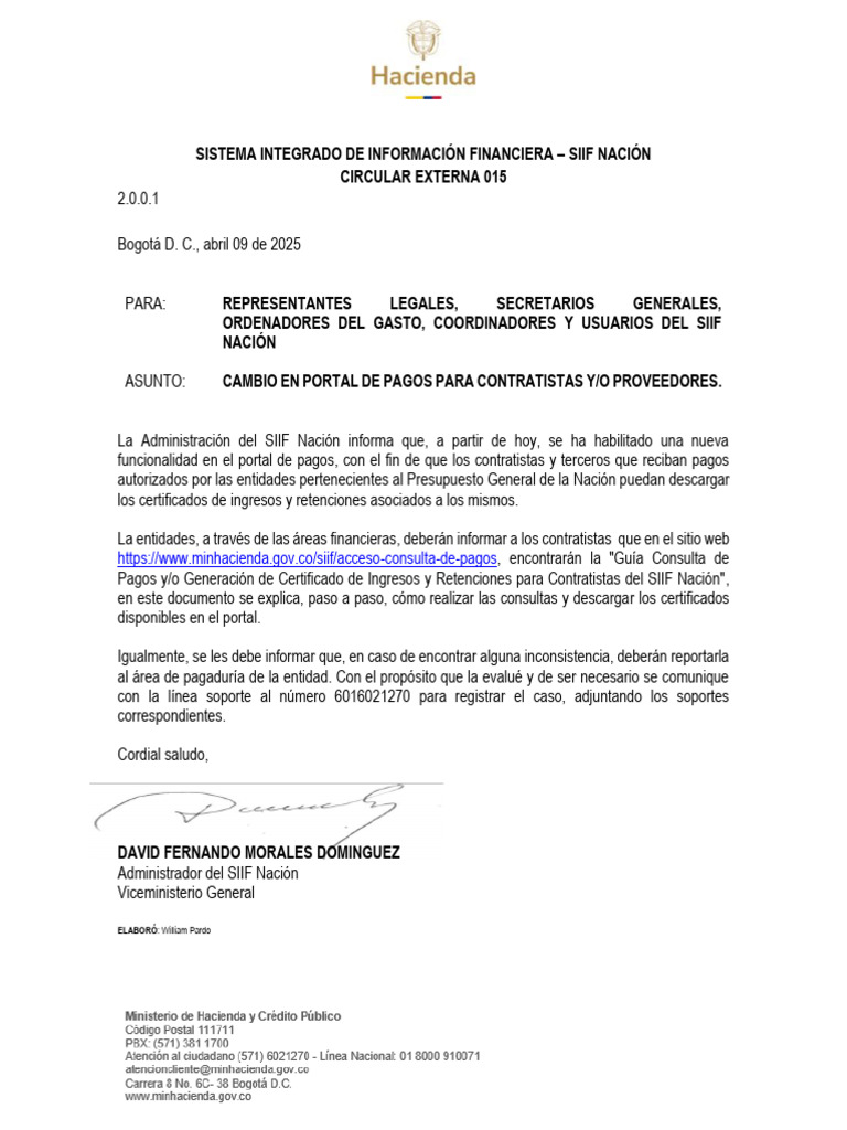 CR 015 Cambio en Portal de Pagos para Contratistas y_o Proveedores | PDF