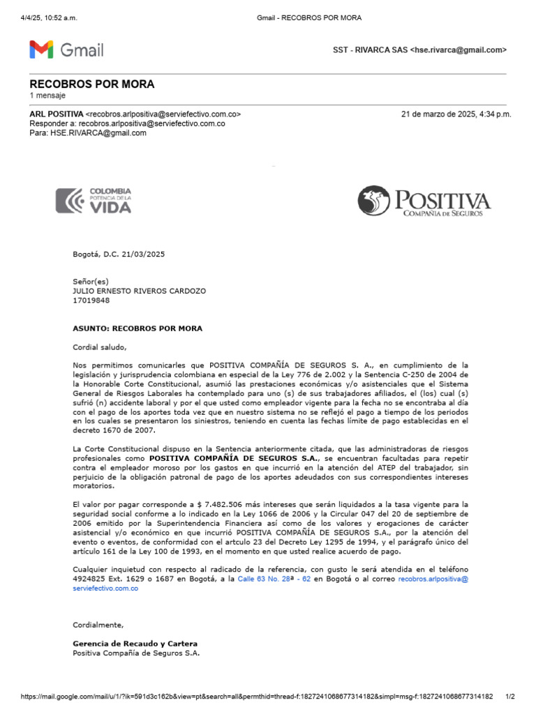 Gmail - Recobros Por Mora | PDF | Seguro