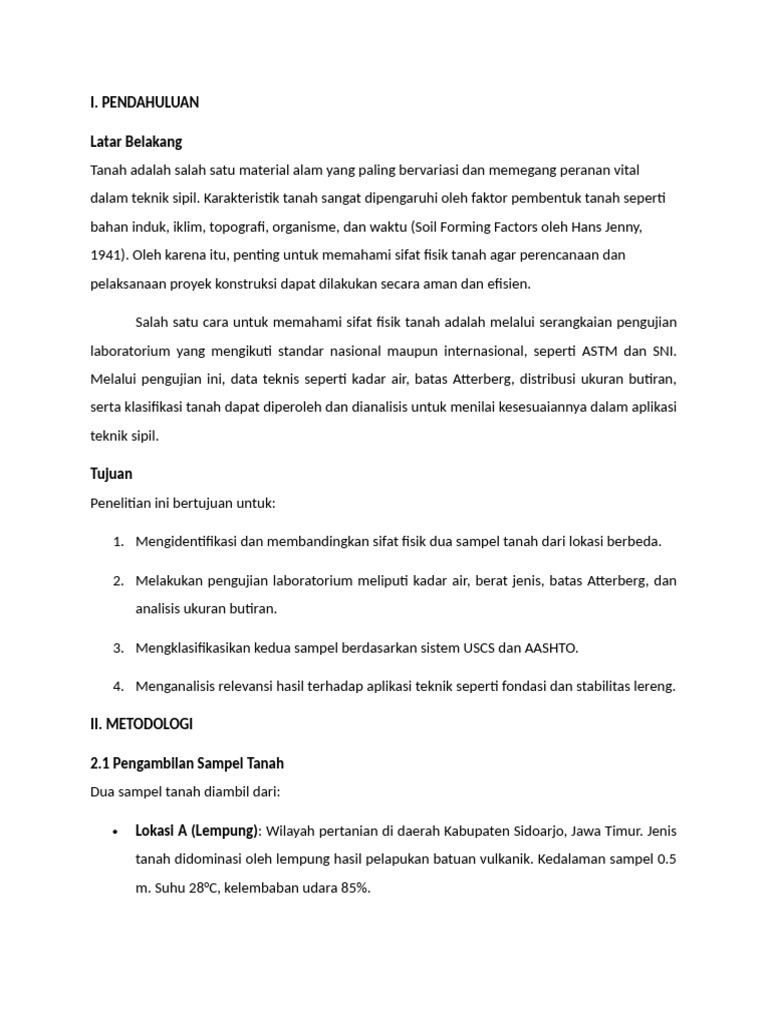 Makalah Penelitian Sifat Fisik Tanah Dan Klasifikasinya Berdasarkan Sistem Uscs Dan Aashto | PDF