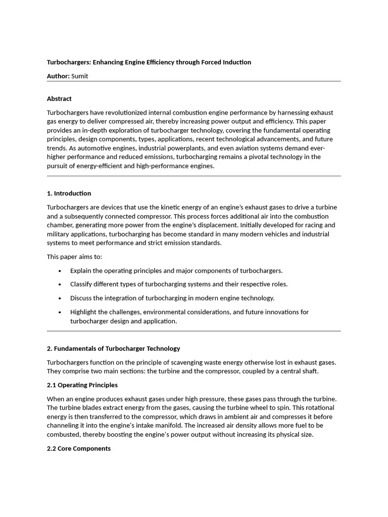 Turbochargers: Boosting Engine Efficiency | PDF | Turbocharger | Engines