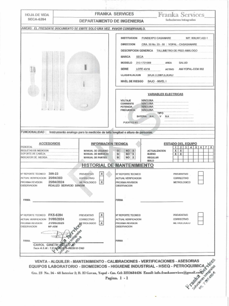 Certf Calibracion Eq Antropometricos 078 | PDF