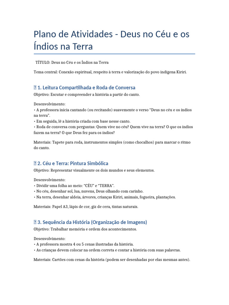 Plano Deus No Ceu e Os Indios Na Terra | PDF