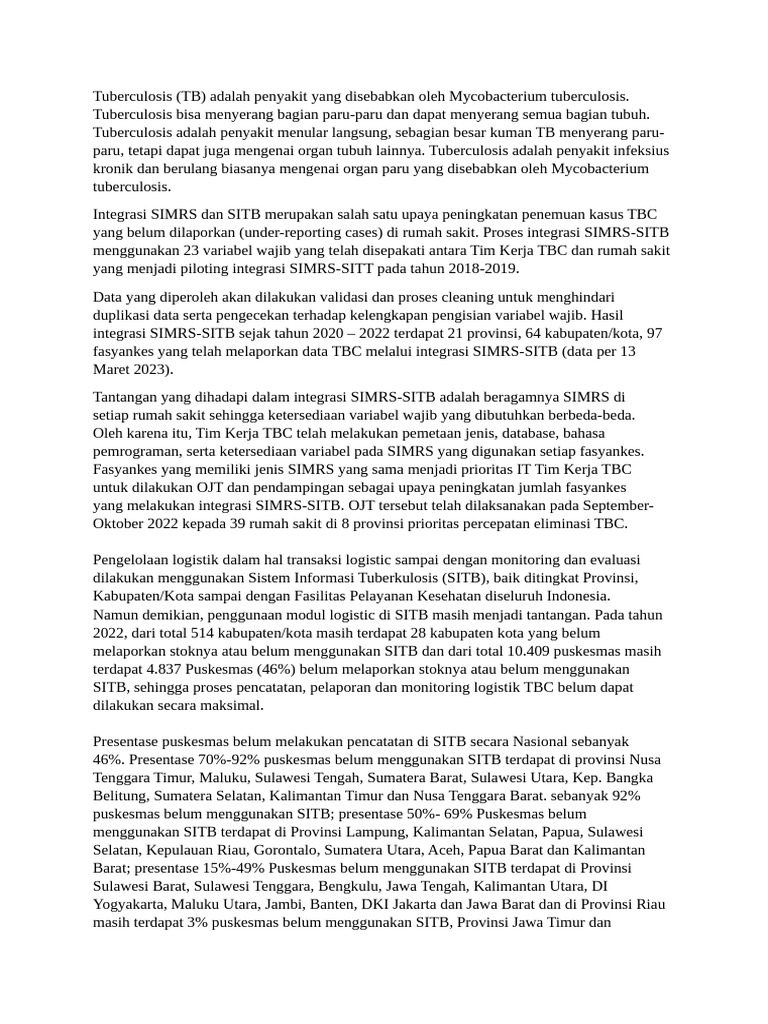 Integrasi SIMRS Dan SITB Merupakan Salah Satu Upaya Peningkatan Penemuan Kasus TBC Yang Belum ...